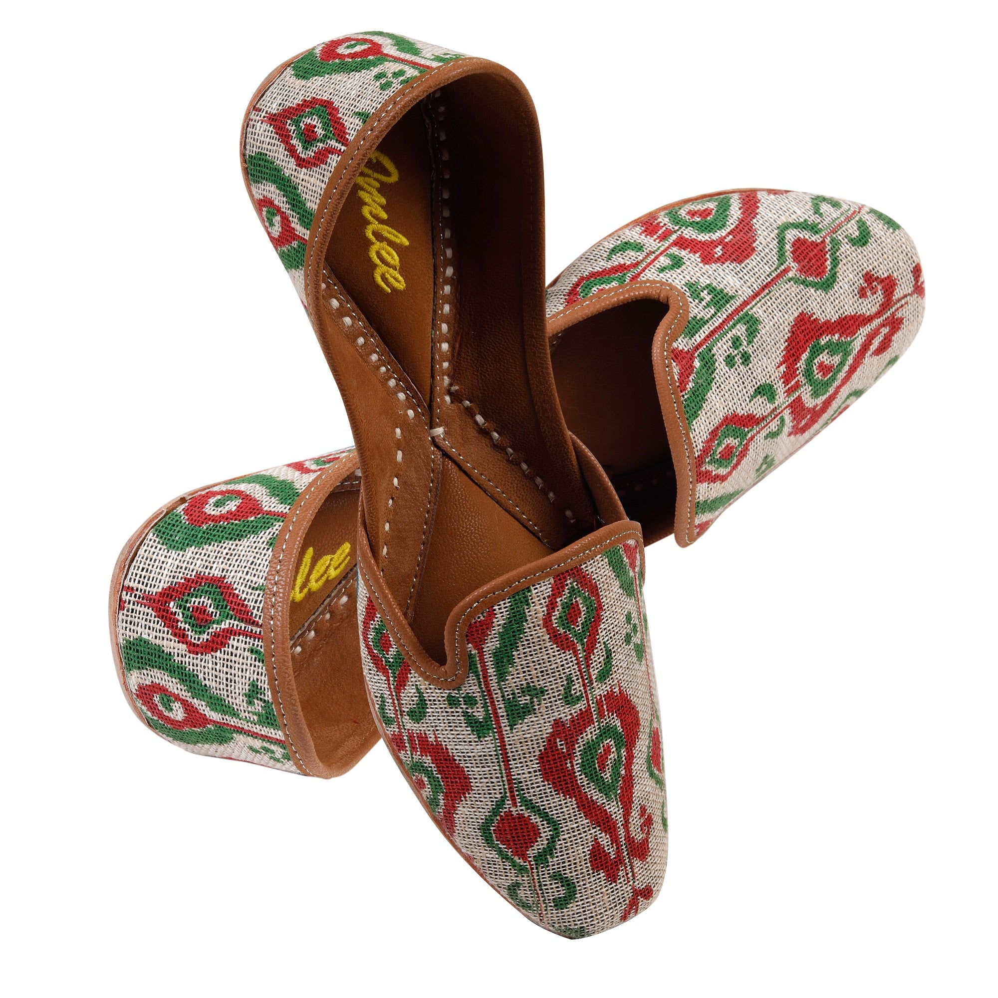 JUTE POPPY - JUTE RED & GREEN MOCASSIN JUTTI – Imlee Jaipur