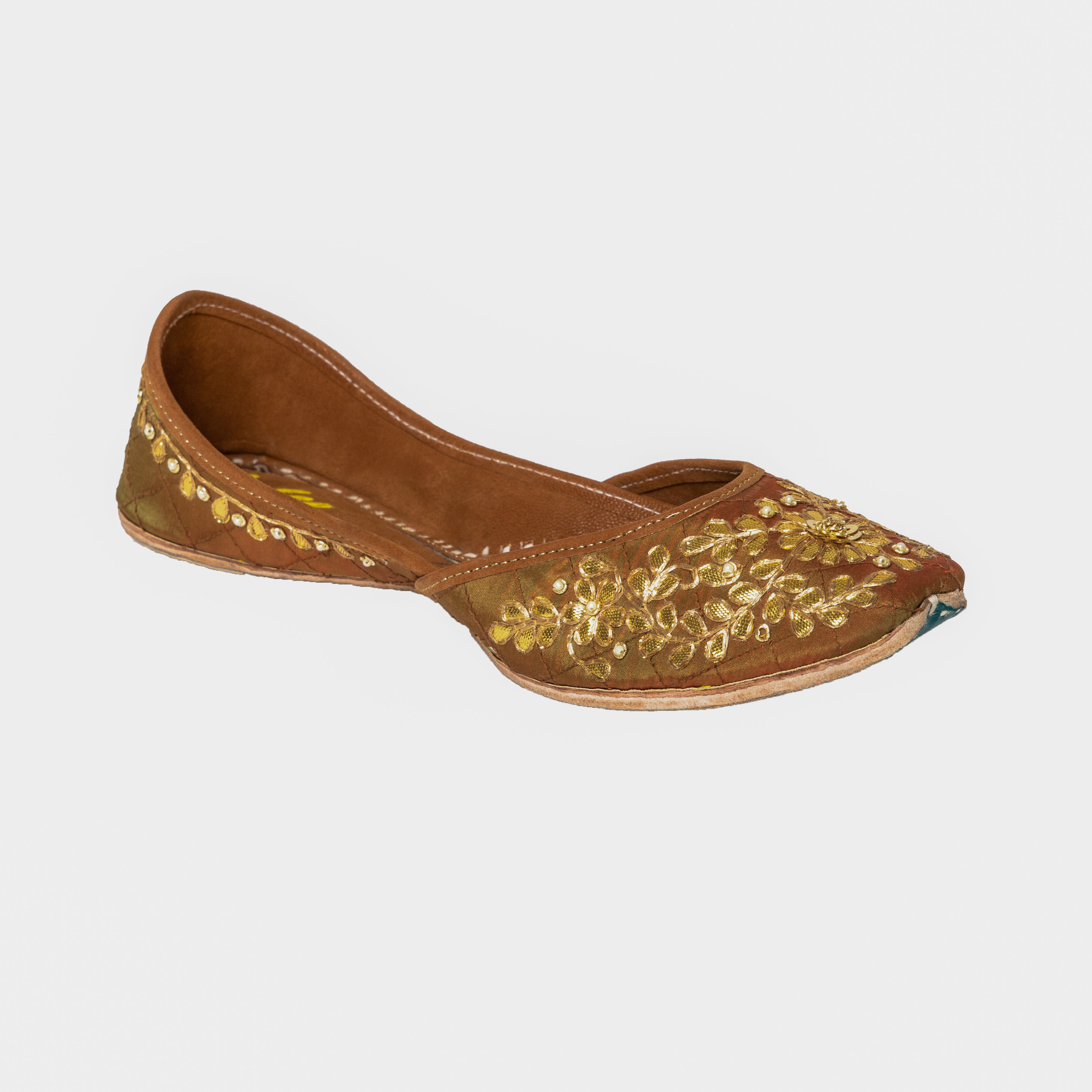 Garden Of Midas - Olive Silk With Gotapatti Kasab Embroidery Jutti ...