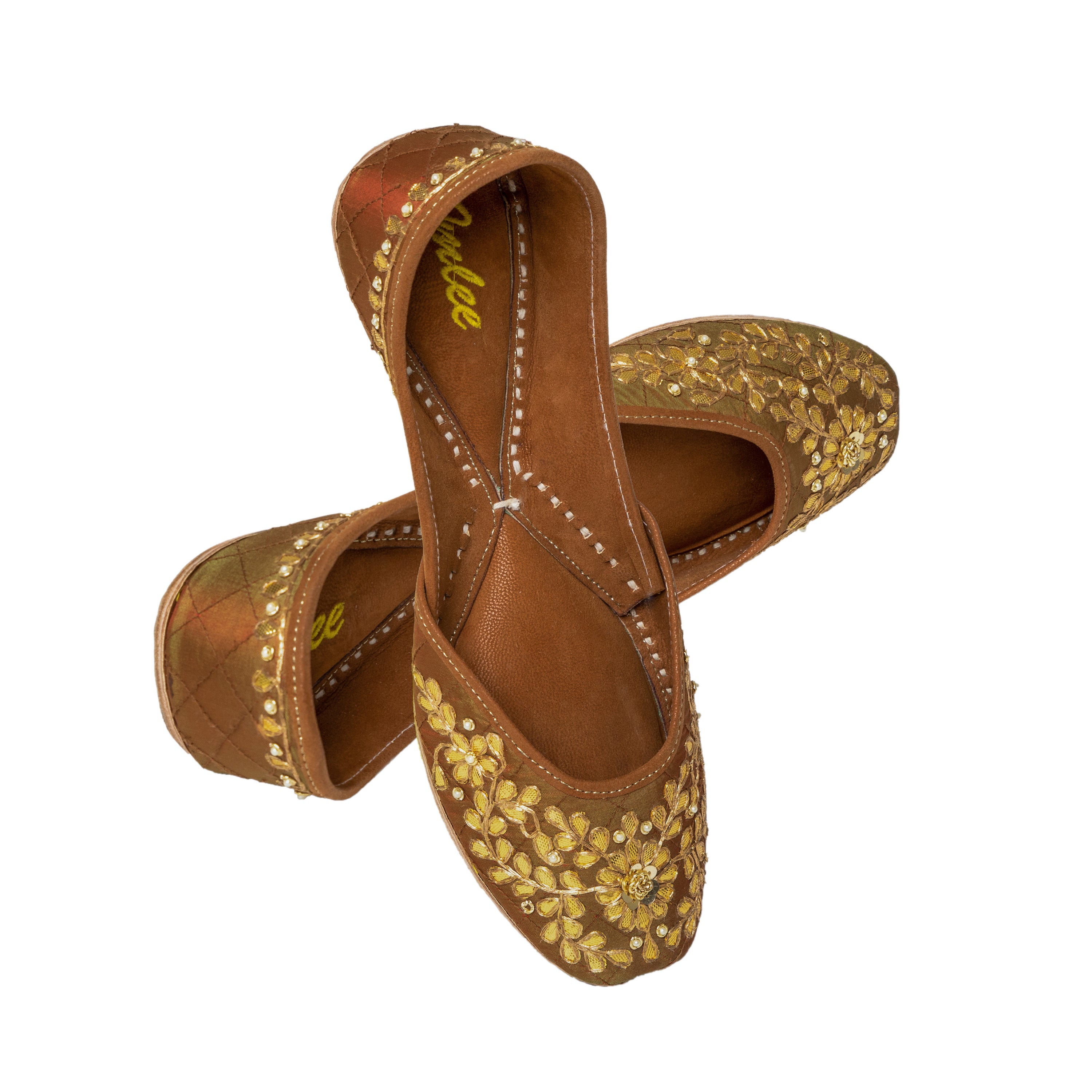 Garden Of Midas - Olive Silk With Gotapatti Kasab Embroidery Jutti ...