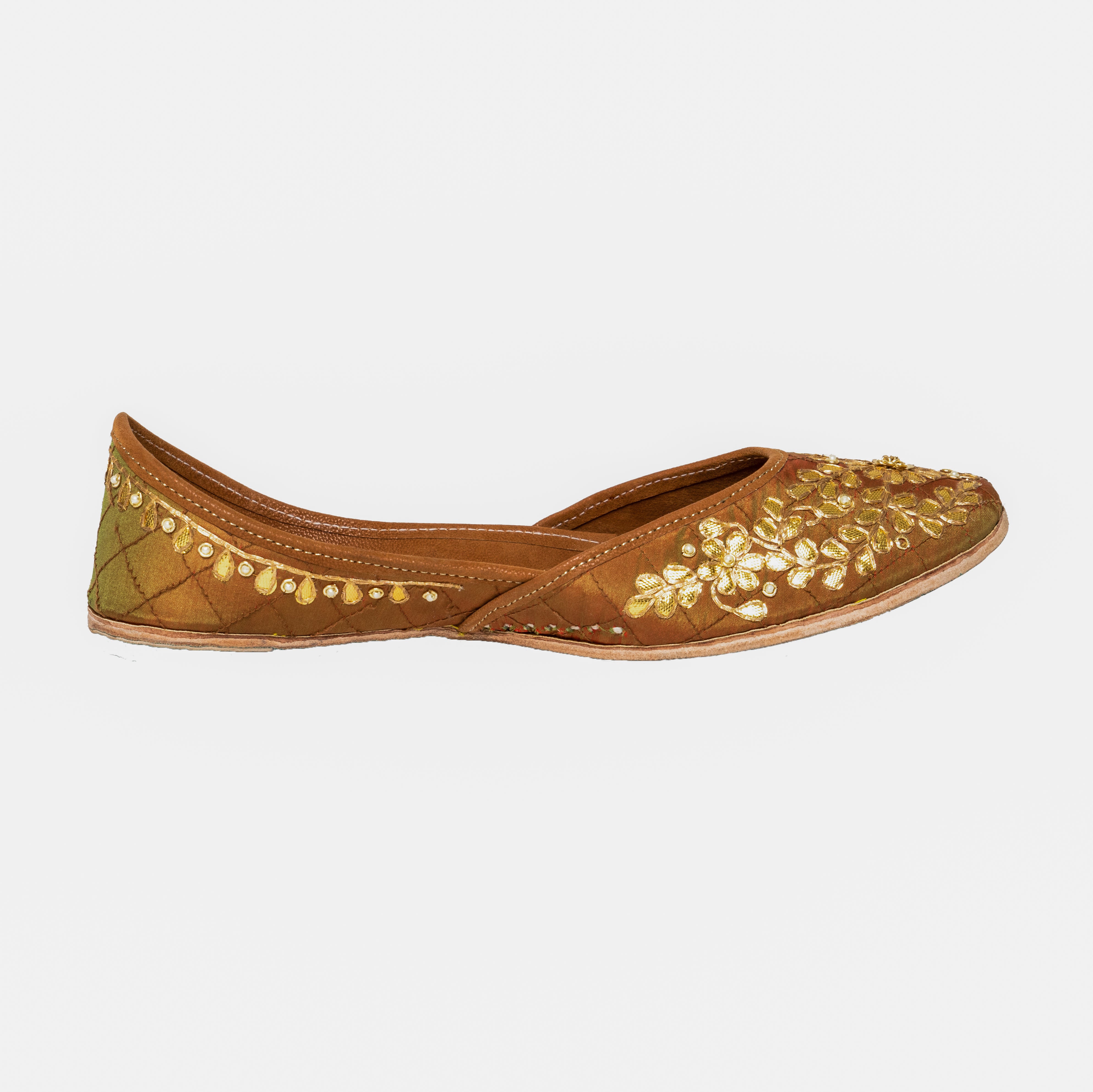 Garden Of Midas - Olive Silk With Gotapatti Kasab Embroidery Jutti ...